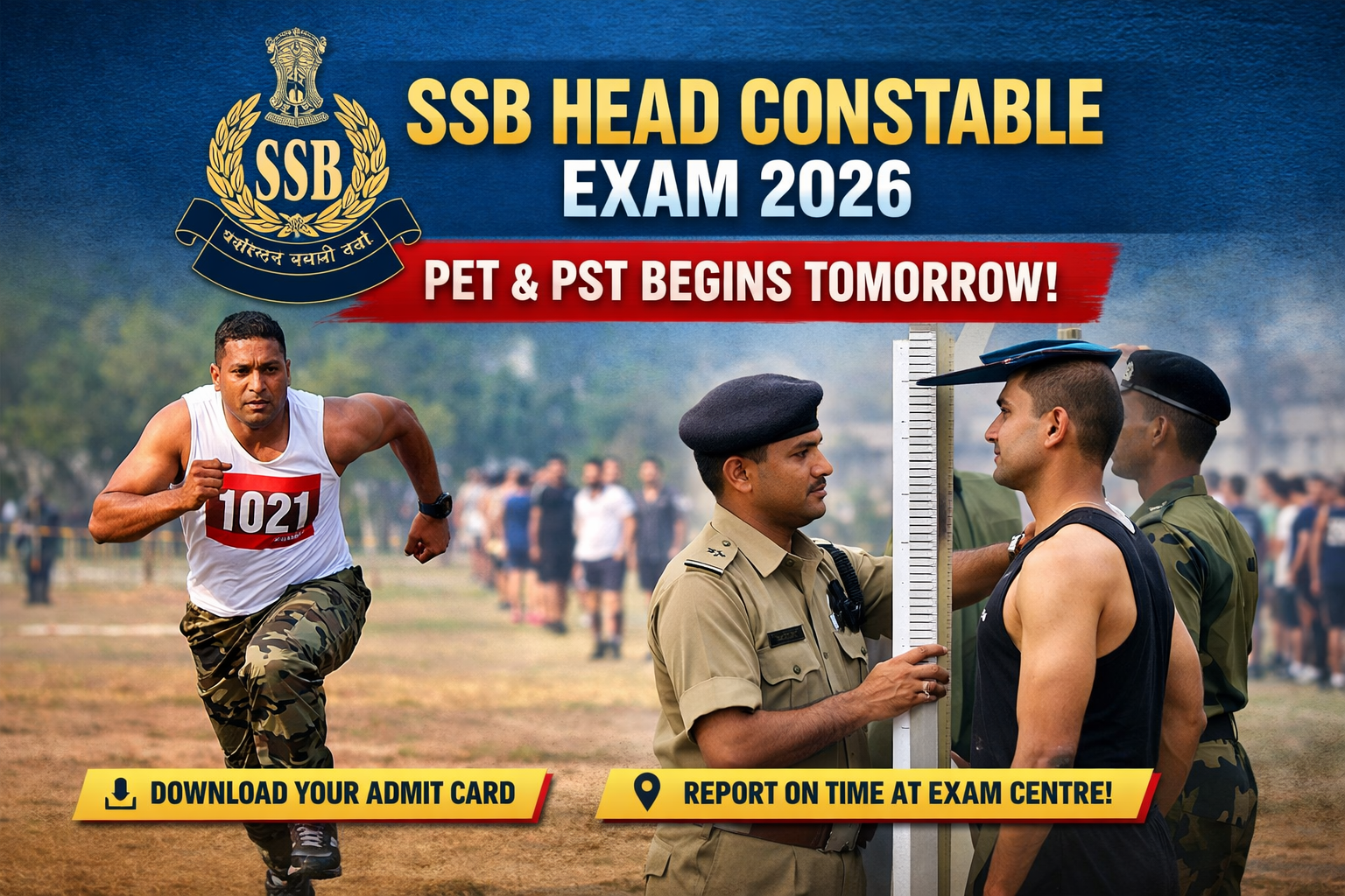 SSB Head Constable Exam 2026 PET & PST Begins Tomorrow; Admit Card Link ...